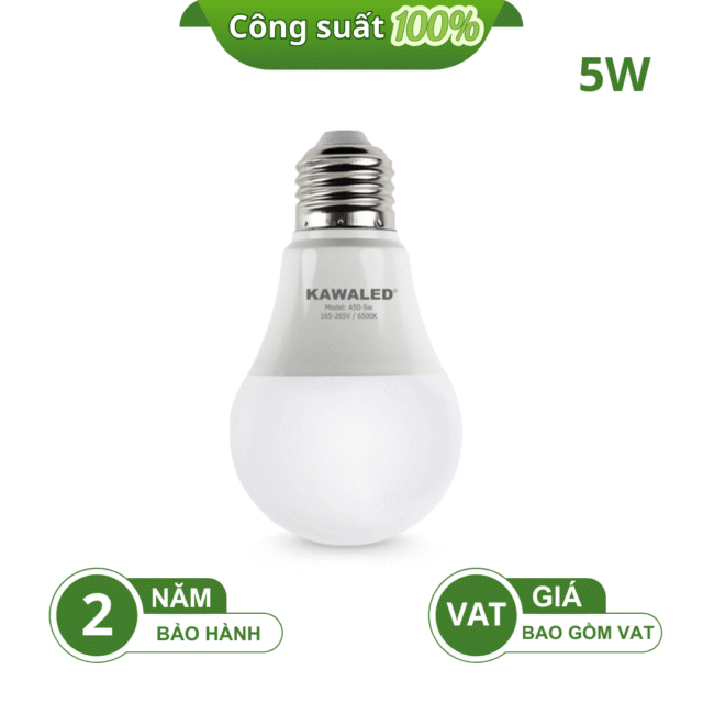 Bóng Đèn Led Bulb Tròn Thân Nhựa 5W - Công Suất 100% - Kawaled